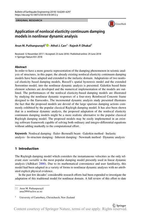 Application Of Nonlocal Elasticity Continuum Damping Models In
