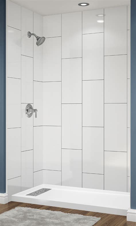 Avora Bath 12x24 Vertical Tile White Acrylic Alcove Shower System With