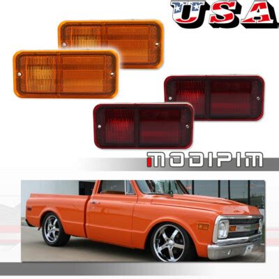 4pc Front And Rear Side Marker Light Lamp Assemblies For 68 72 Chevy Gmc