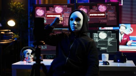 Free Photo Hacker Doing Online Activism Wearing Anonymous Masks And