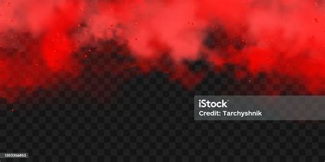 현실적인 빨간색 다채로운 연기 구름 안개 효과 투명 한 배경에 격리 된 안개 증기는 공기 증기 흐름 벡터 일러스트레이션 0명에