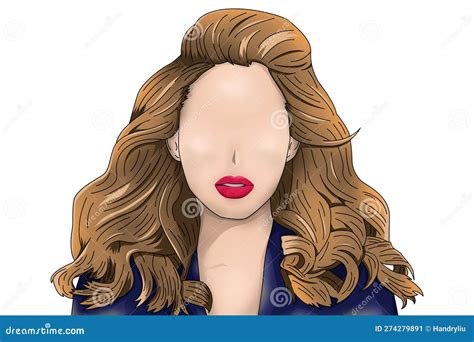 Cartoon Style Faceless Female With Red Lips Stock Illustration