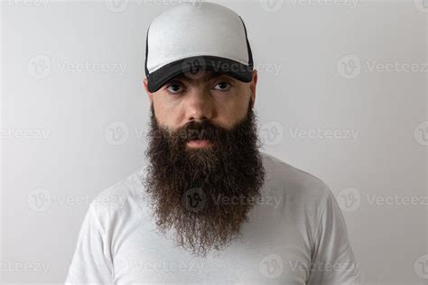 Hipster Handsome Male Model With Beard Baseball Cap With Space For