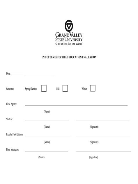 End Of Semester Field Education Evaluation Form Fill Out And Sign