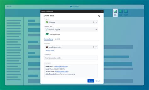 outlook email for jira yasoon