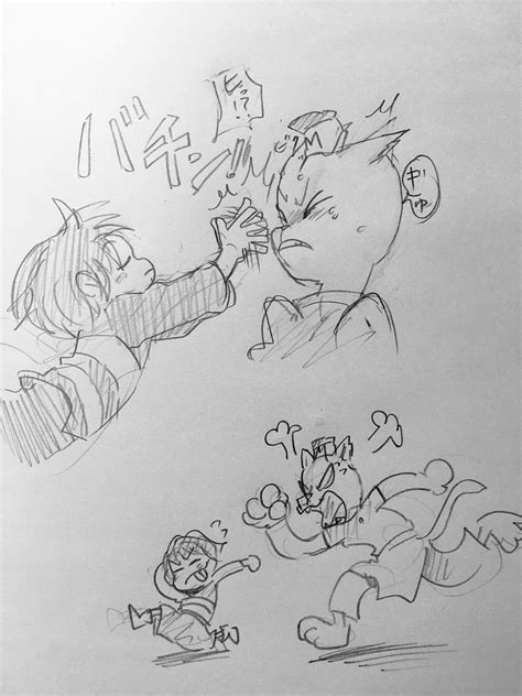 「なんか唐突にトムジェリみたいノリの落書きしてしまった 」夏み缶の漫画