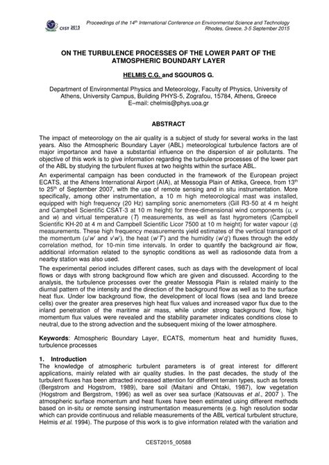 Pdf On The Turbulence Processes Of The Lower Part Of The Atmospheric