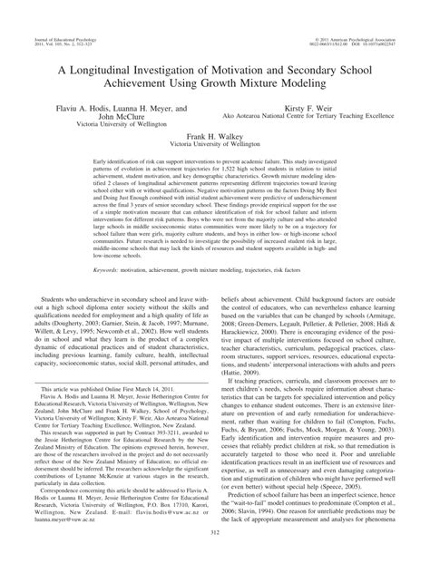 Pdf A Longitudinal Investigation Of Motivation And Secondary School Achievement Using Growth