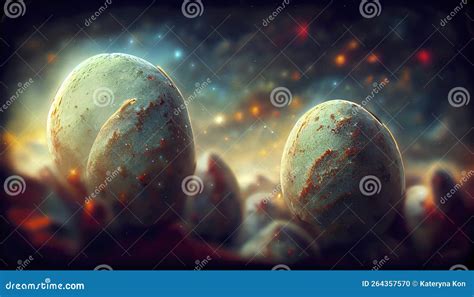 Alien Eggs In A Cave In Retro Scifi Style Royalty Free Stock Image 254685178
