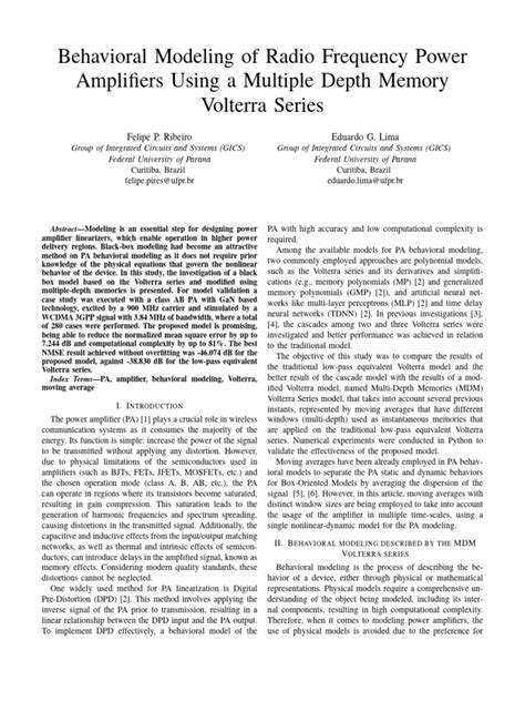 Behavioral Modeling Of Radio Frequency Power Amplifiers Using A Multiple Depth Memory Volterra