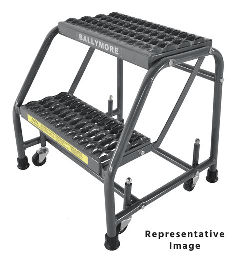 Spring Loaded Caster Ladders 2 Step No Rails 20 Wide Base 21 Deep Top Step Serrated Tread
