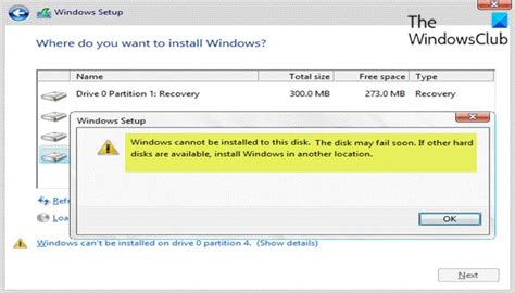 Windows Cannot Be Installed To This Disk The Disk May Fail Soon