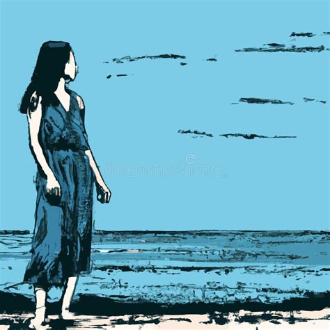 Woman At The Beach Leisure Scene Illustration Stock Vector