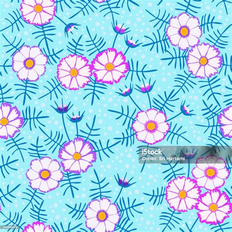 Bunga Kosmos Permen Ungu Merah Muda Pola Bunga Ditsy Motif Bunga Pola