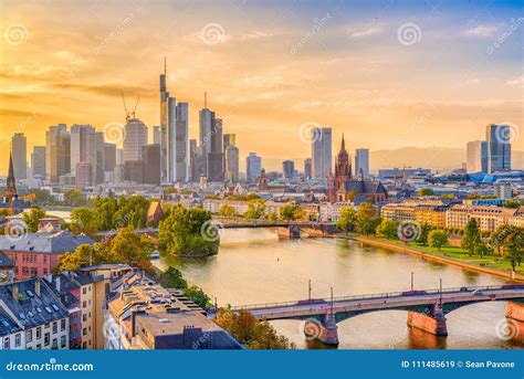 Frankfurt Germany Skyline Editorial Stock Image Image Of Bridge