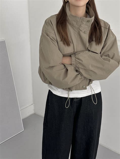 웨더 투 포켓 스트링 숏 크롭 하이넥 야상 점퍼 4col