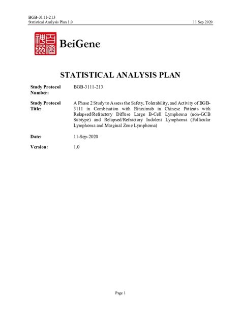 Fillable Online A Pre Specified Statistical Analysis Plan For The