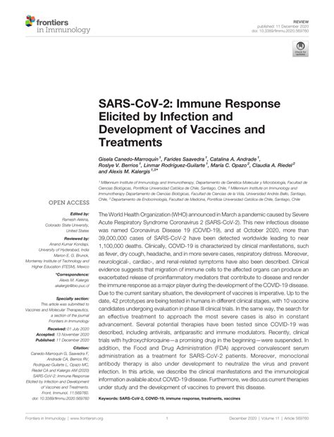 Pdf Sars Cov 2 Immune Response Elicited By Infection And Development Of Vaccines And Treatments