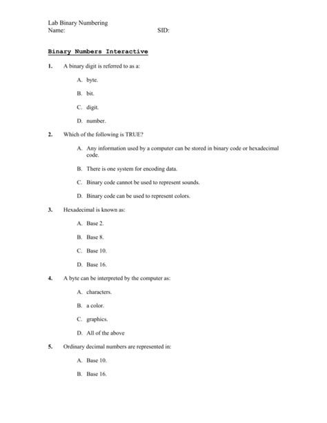 binary numbers interactive