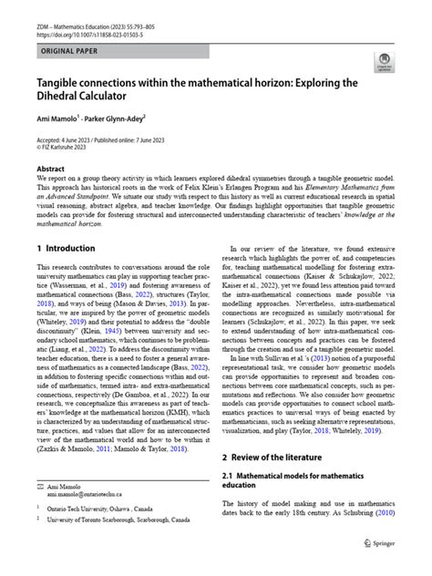 Tangible Connections Within The Mathematical Horizon Exploring The