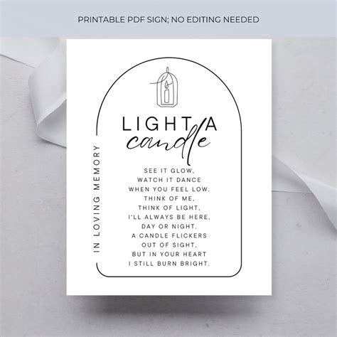 Funeral Poem Light A Candle Verse Celebration Of Life Funeral Favor
