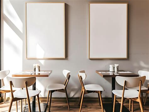 Modern Cafe Interior With Two Blank Frames Premium Ai Generated Image