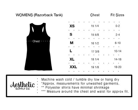 Sizing Chart — Aesthetic Supply Co