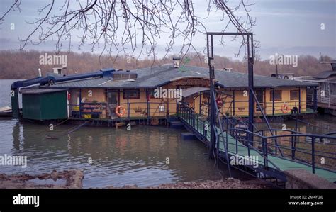 View Of A Floating River Club On The Danube In Belgrade Serbia Stock