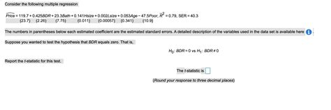 Solved Consider The Following Multiple Regression Price Chegg