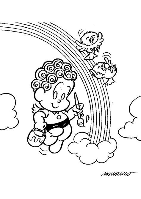 Turma Da Mônica Anjinho Pintando Arco íris Desenhos Para Colorir