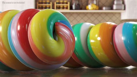 Three Rainbow Twisty Twirl Hard Lollipop Candy Sweets 3d Model 19 3ds Blend C4d Fbx Max