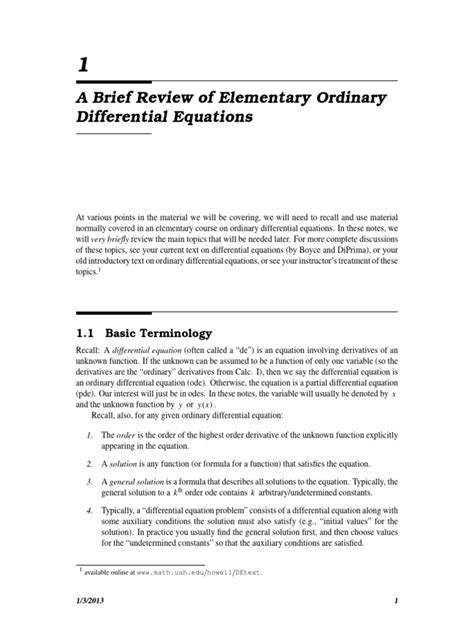 Diff Eq 1 Review Pdf Ordinary Differential Equation Equations