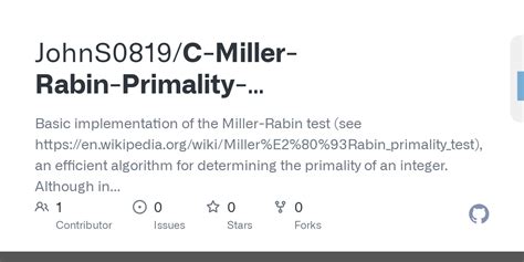 Github Johns0819c Miller Rabin Primality Implementation Basic
