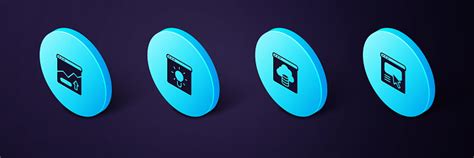 아이소메트릭 Ui 또는 Ux 디자인 클라우드 기술 데이터 전송 브라우저 창 및 재무 성장 증가 아이콘을 설정합니다 벡터 3차원 형태에 대한 스톡 벡터 아트 및 기타 이미지