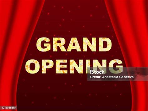 벡터 그림입니다 그랜드 오프닝 텍스트입니다 빨간 커튼 배경 0명에 대한 스톡 벡터 아트 및 기타 이미지 0명 개념 대형 Istock