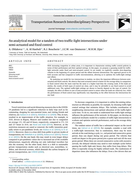 Pdf An Analytical Model For A Tandem Of Two Traffic Light