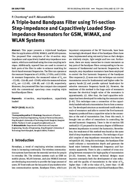 Pdf A Triple Band Bandpass Filter Using Tri Section Step Impedance And Capacitively Loaded