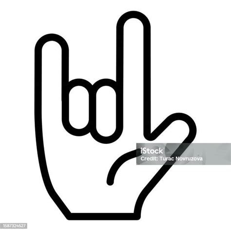 무거운 바위 사인 라인 아이콘입니다 로큰롤 제스처 벡터 그림은 흰색으로 분리되어 있습니다 하드 록 개요 스타일 및 응용