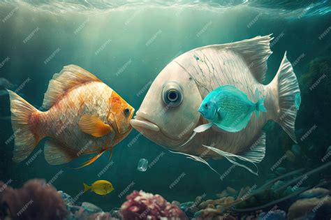 Premium Photo Fish And Mutated Fish In Sea Polluted By Junk And