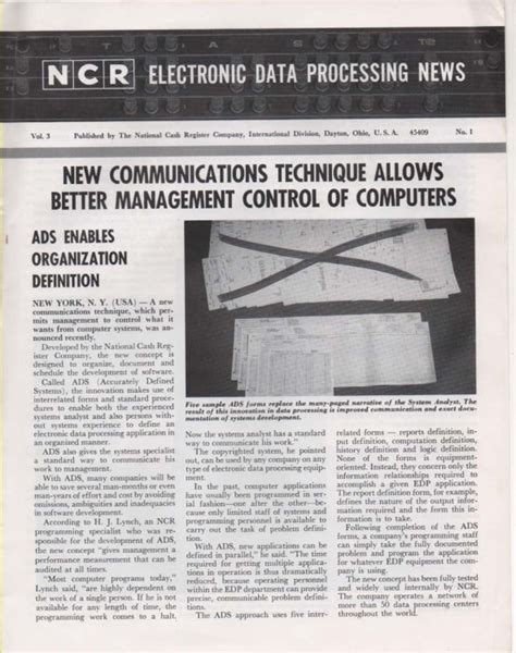 Ncr Electronic Data Processing News Vol 3 No 1 Promotional Item
