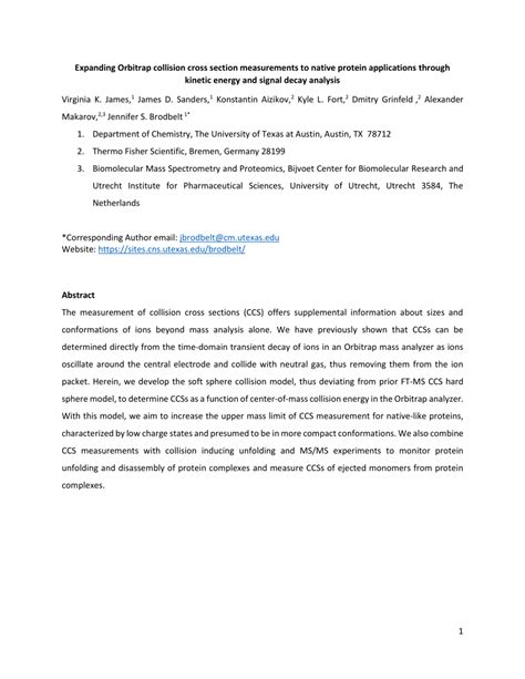 Pdf Expanding Orbitrap Collision Cross Section Measurements To Native Protein Applications