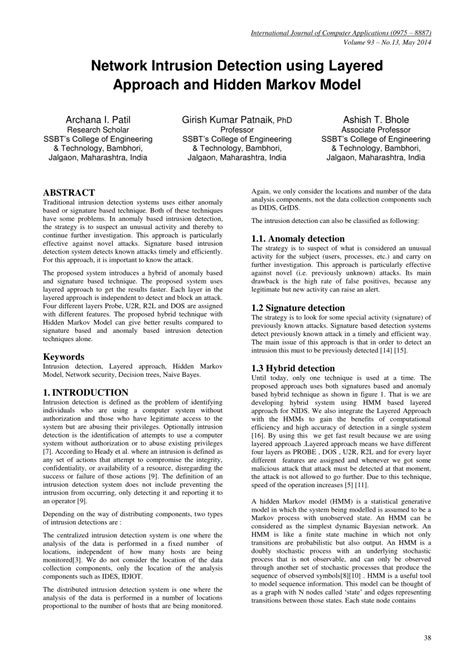 Pdf Network Intrusion Detection Using Layered Approach And Hidden