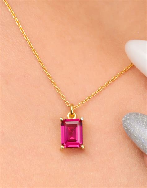 Ruby Baguette Dainty Necklace Tiny Ruby Necklace July Birthstone