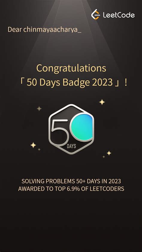 Completed 50 Day Coding Challenge On Leetcode Chinmaya Acharya Posted