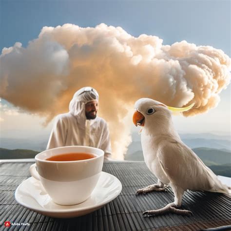 A Bird And A Cup Of Tea On A Table With A Bird On It Premium Ai Generated Image
