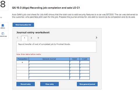 solved qs 15 3 algo ﻿recording job completion and sale lo