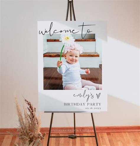 Photo First Birthday Welcome Sign Template Digital Download Etsy