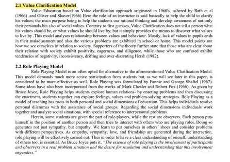 Comparative Effectiveness Of Value Clarification And Role Playing Value Development Models
