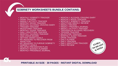 Printable Minimalistic Sobriety Worksheets Bundle Planners Trackers