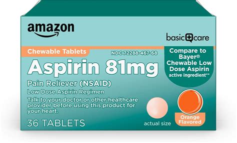 Buy Amazon Basic Care Aspirin 81 Mg Chewable Tablets Orange Flavor 36 Count Online At Lowest